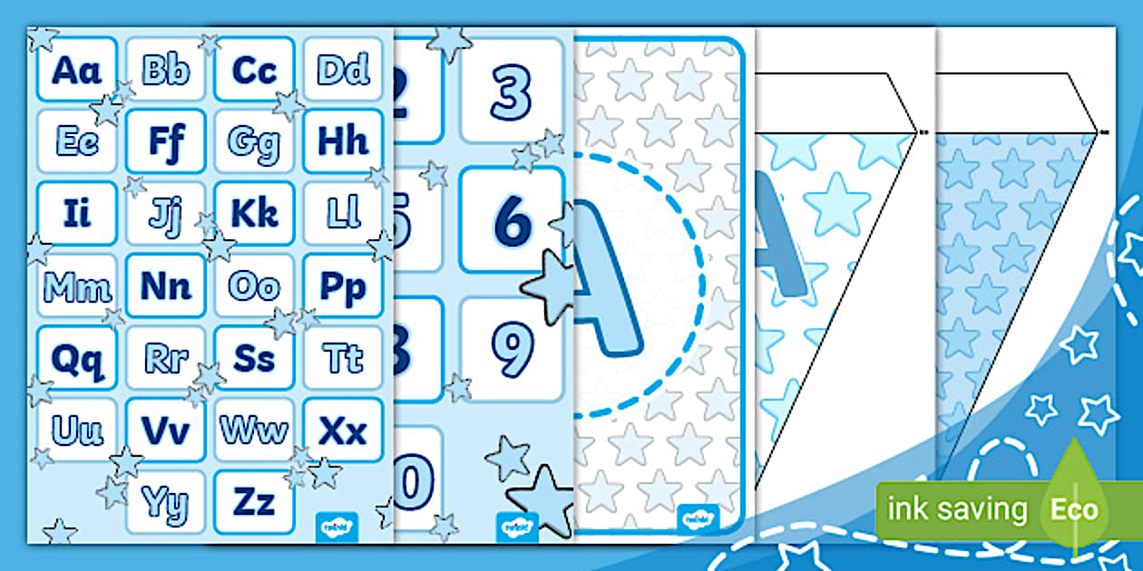 FREE! - Bunting and Wall Art Pack - Blue Stars - Twinkl