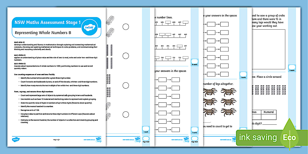 Maths Assessment NSW Curriculum – Stage 1 Representing Whole Numbers B