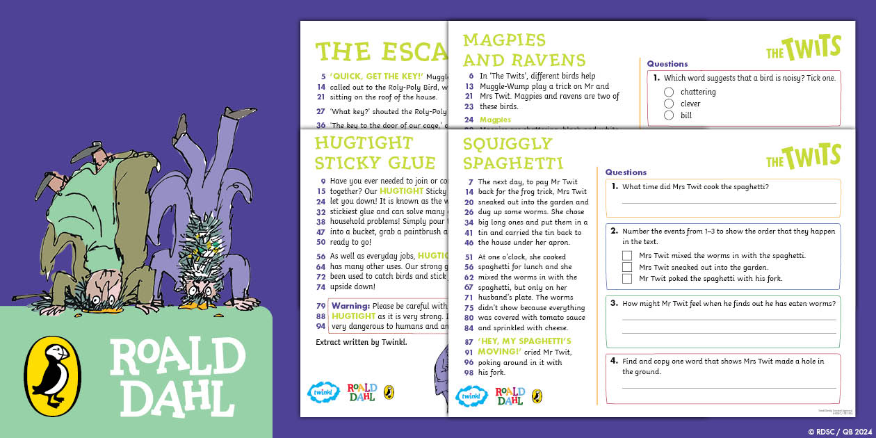 FREE! - The Twits: 60-Second Reads Activity Pack [Ages 5-7]