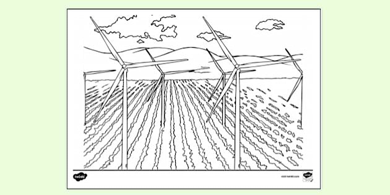 Agriculture Grass Land Wind Farm Colouring | Colouring Sheets