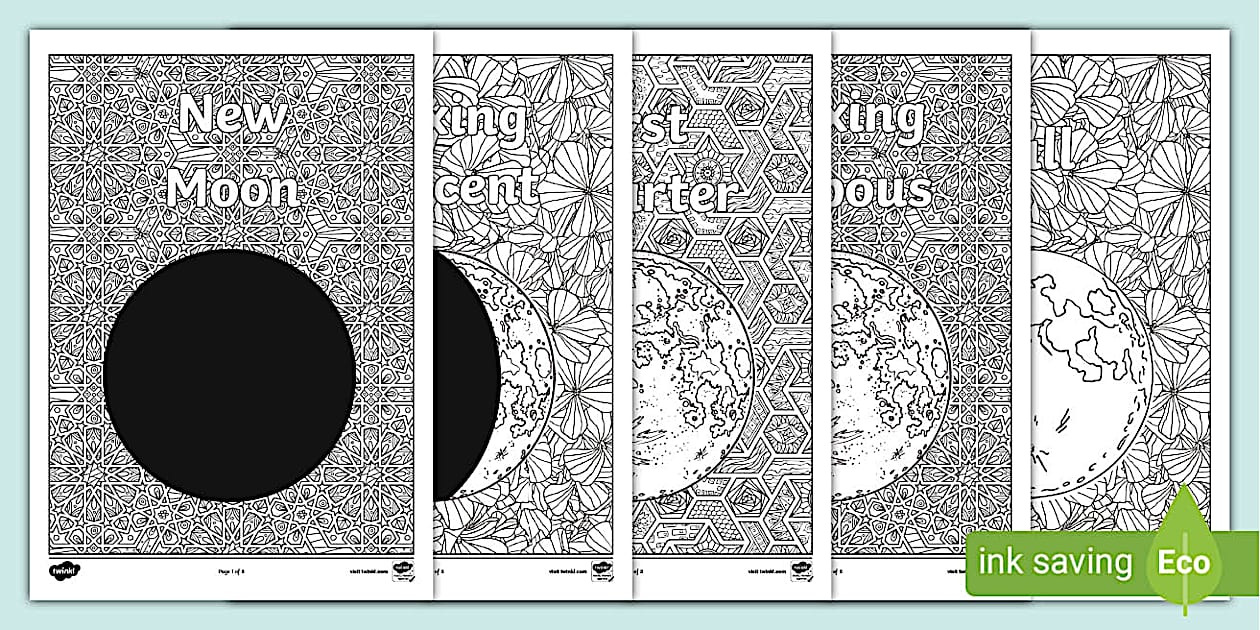 Phases of the Moon Mindfulness Colouring Sheets - Twinkl