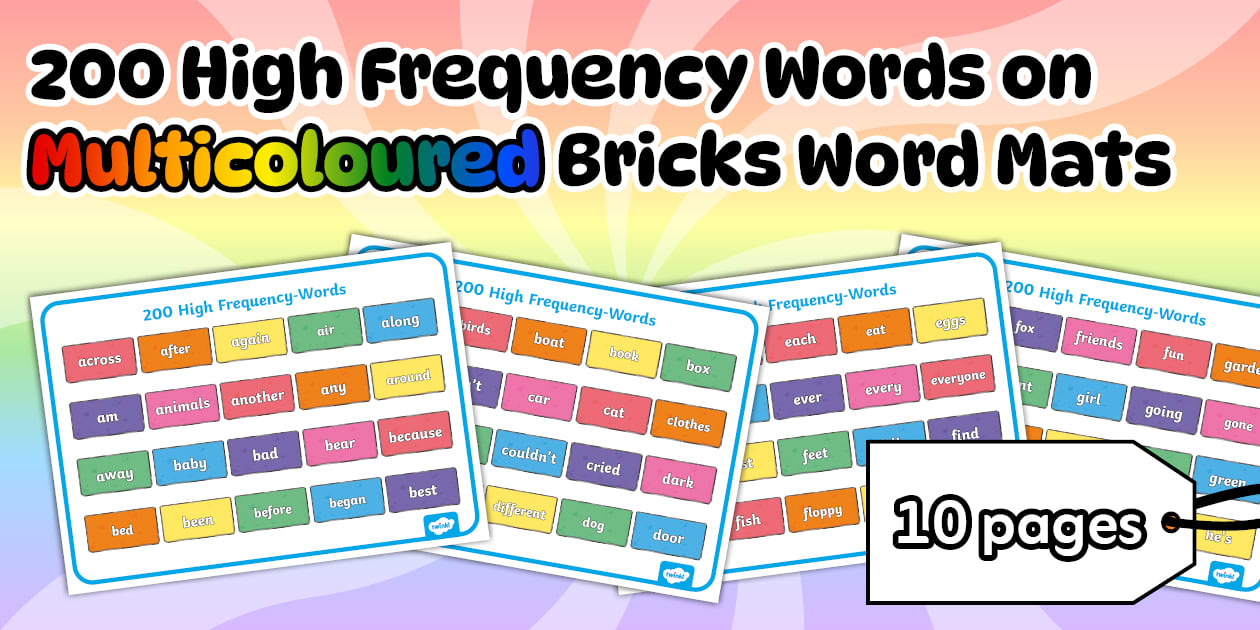 200 High Frequency Words on Multicoloured Bricks Word Mats