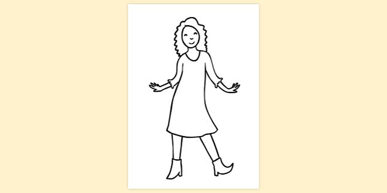 Woman Dancing colouring Sheet | Colouring Sheets - Twinkl