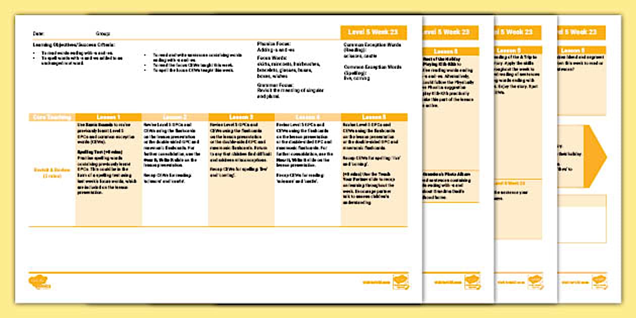 Adding -s and -es - Level 5 Week 23 Weekly Plan - Twinkl