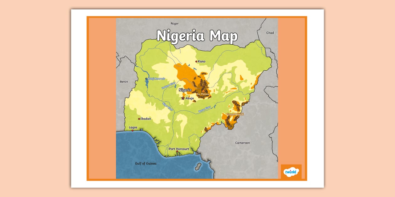 KS2 Nigeria Display Map - Geography - Countries - Twinkl