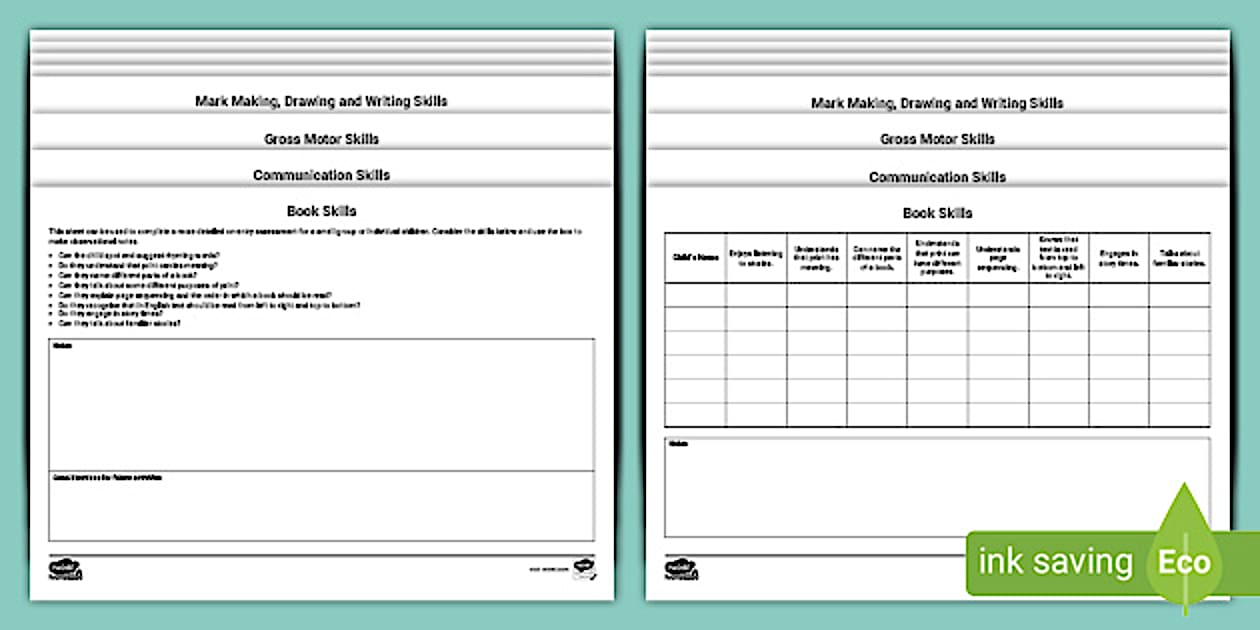 On-Entry Skills Observation Assessment Early Years Sheets