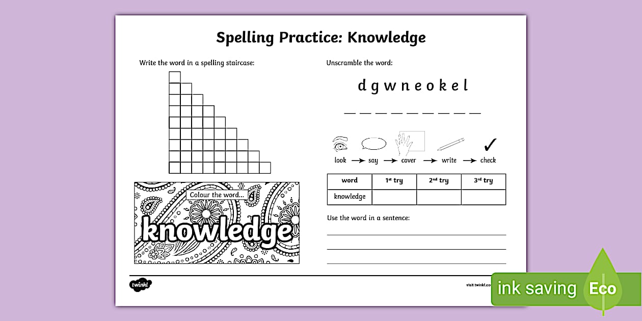 Knowledge Spelling Practice Worksheet (Teacher-Made)