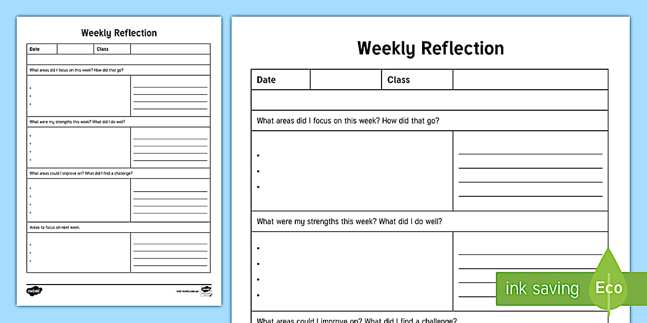 Editable Weekly Reflection Writing Template (teacher made)