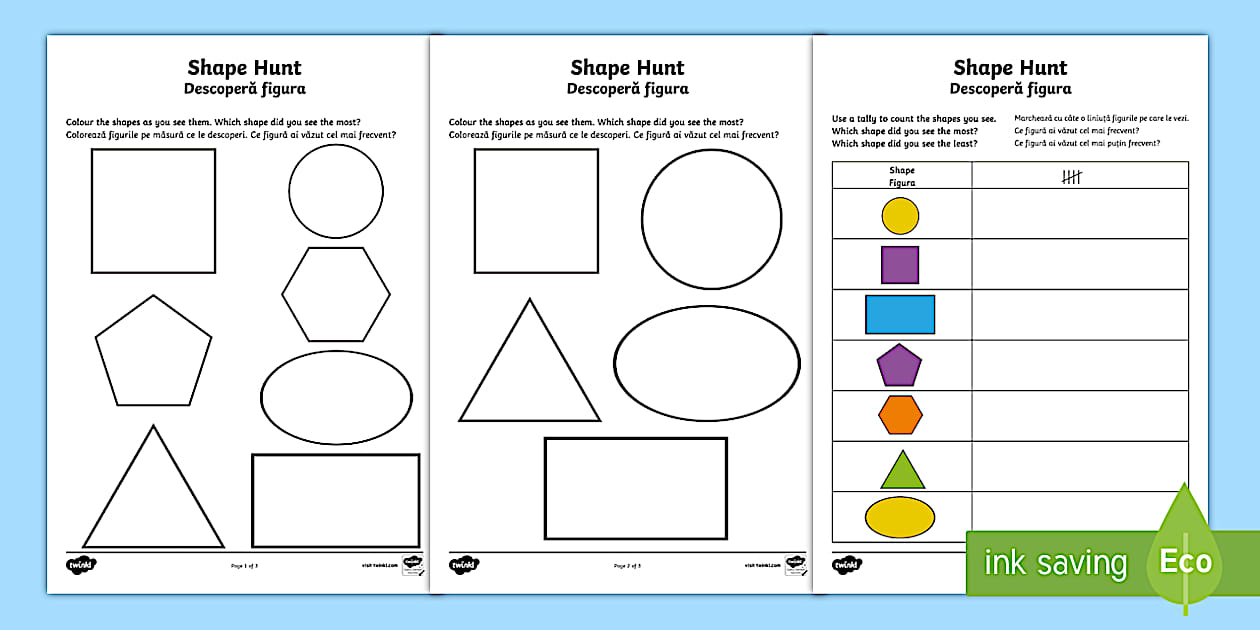 Shape Hunt Worksheet / Worksheet English/Romanian - Worksheet