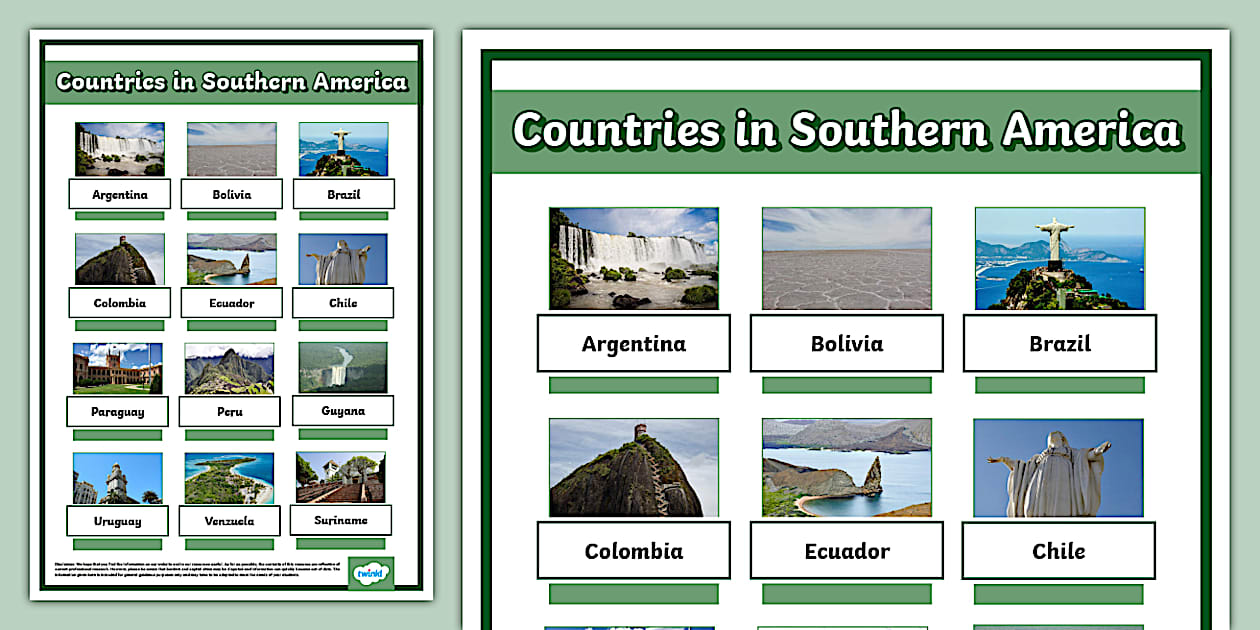 Countries in Southern America Display Poster - Twinkl