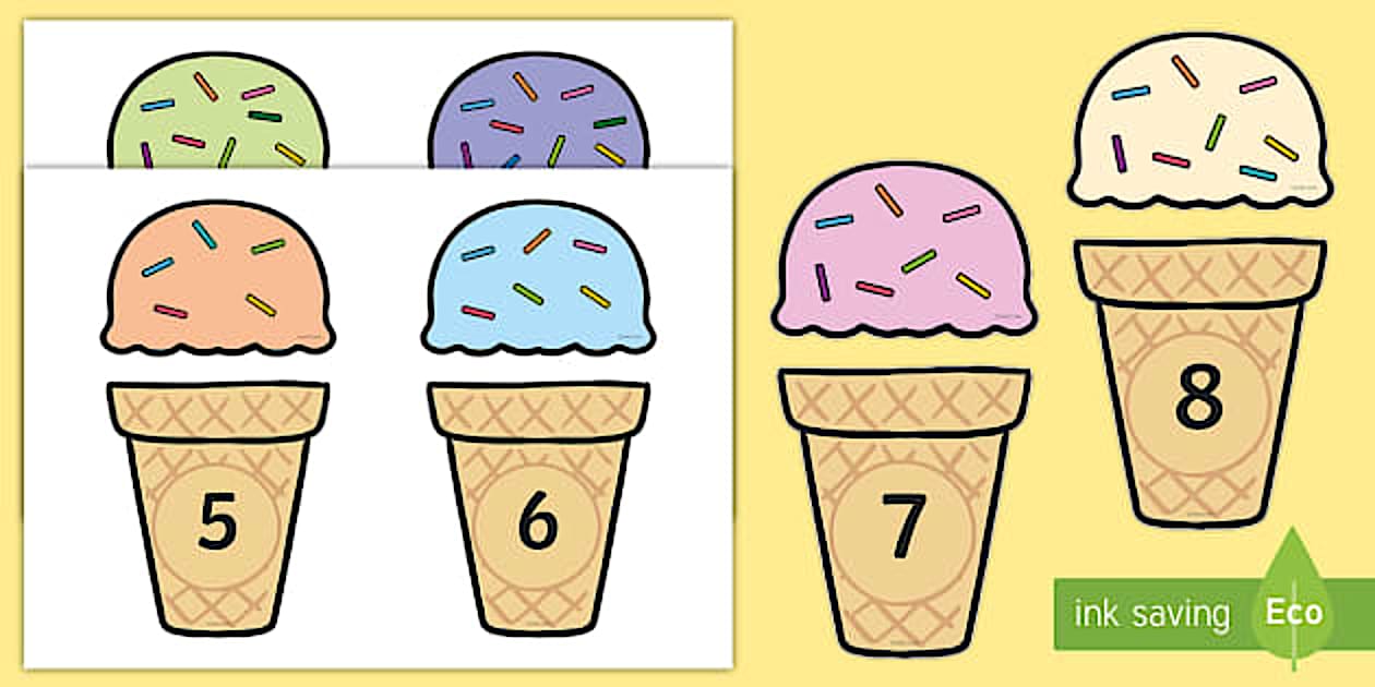Ficha de actividad: Empareja los helados - Números del 1 al 10