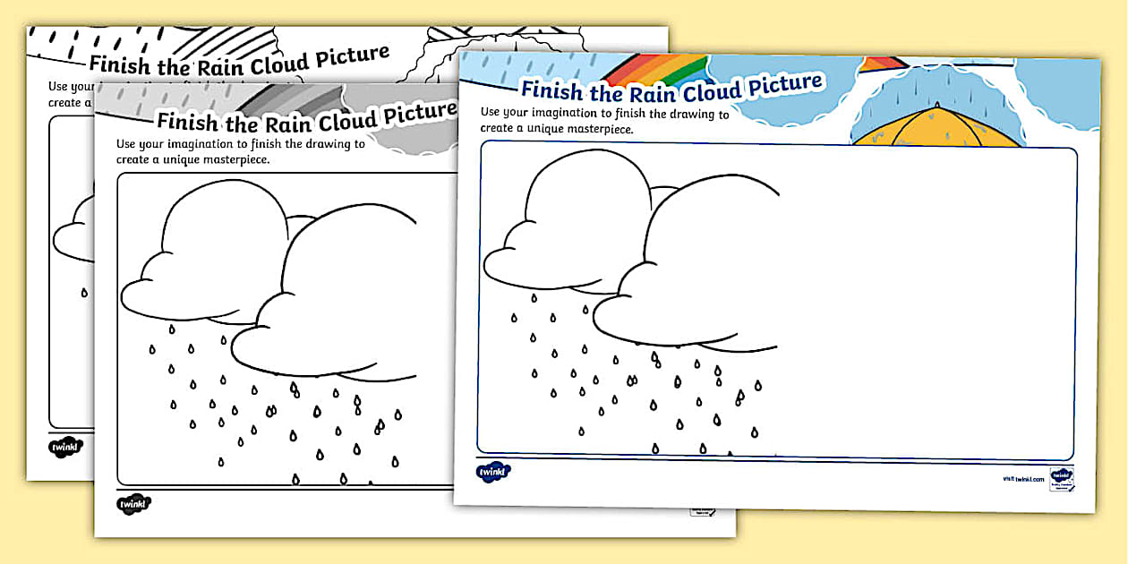 Finish the Rain Cloud Picture Worksheet (teacher made)