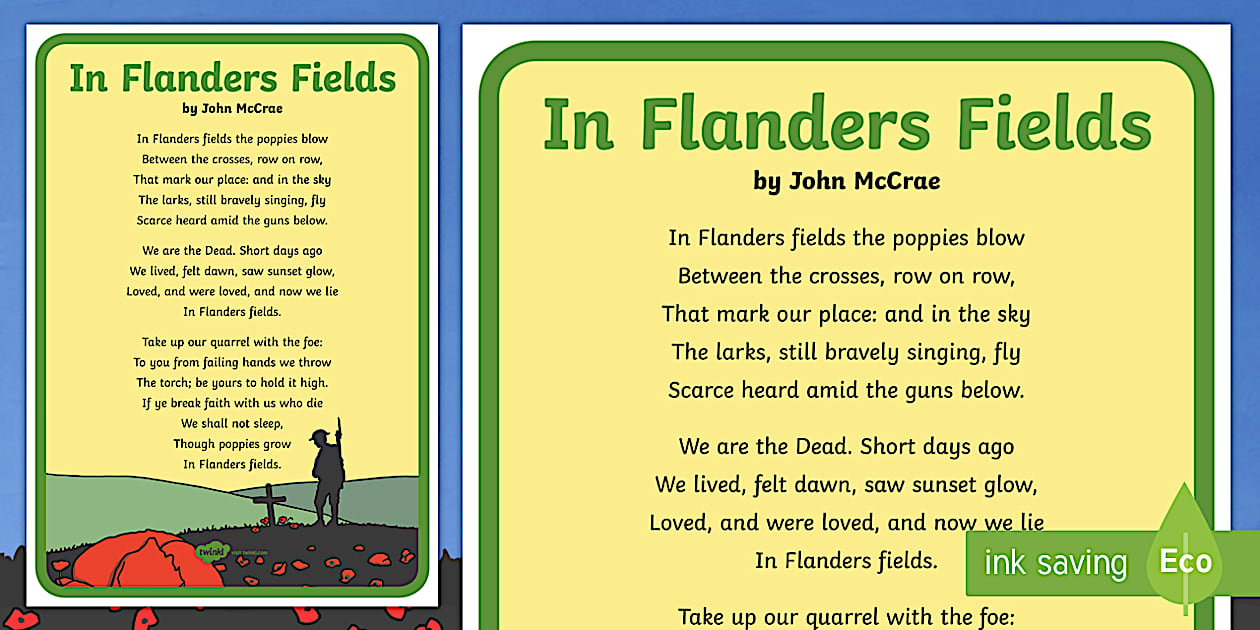 Editable Remembrance Day Poem 'In Flanders Fields' A4