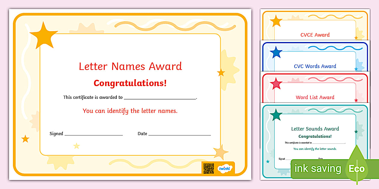 Alphabet, Sounds and Words Certificates (teacher made)