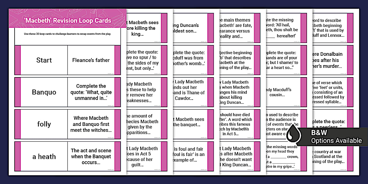 'Macbeth' Revision Loop Cards (teacher made) - Twinkl