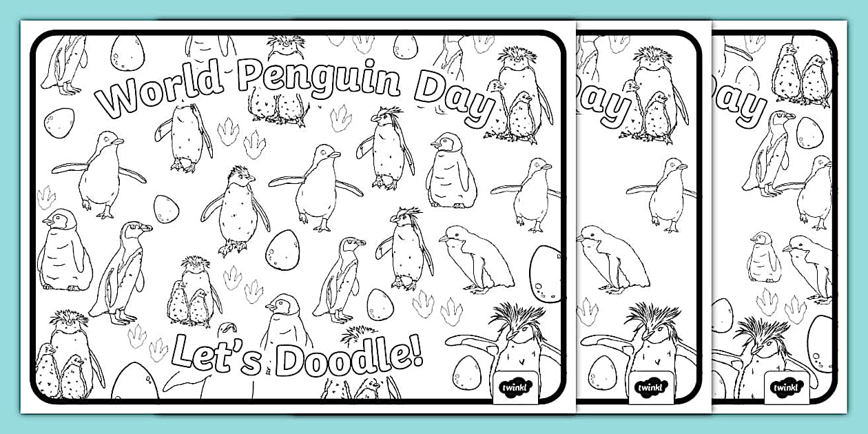 World Penguin Day Doodle Colouring Pages - KS1 - Twinkl