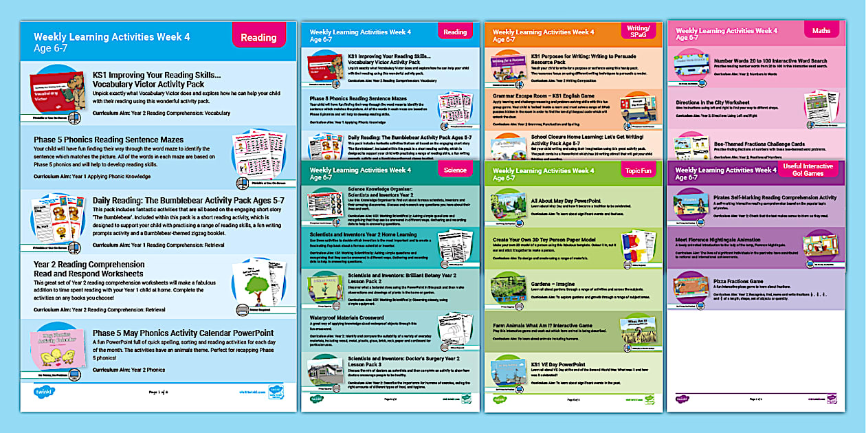 Weekly Learning Activities Pack Week 4 Age 6-7 - Twinkl