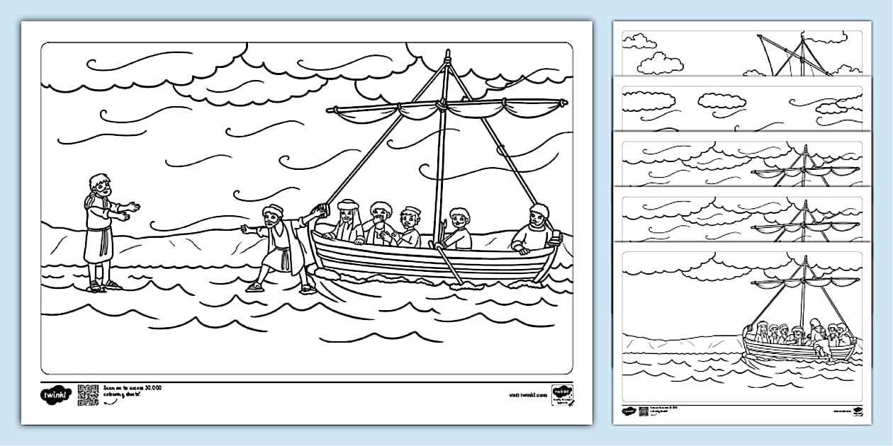 Jesus Walks on Water Coloring Pages (Teacher-Made) - Twinkl