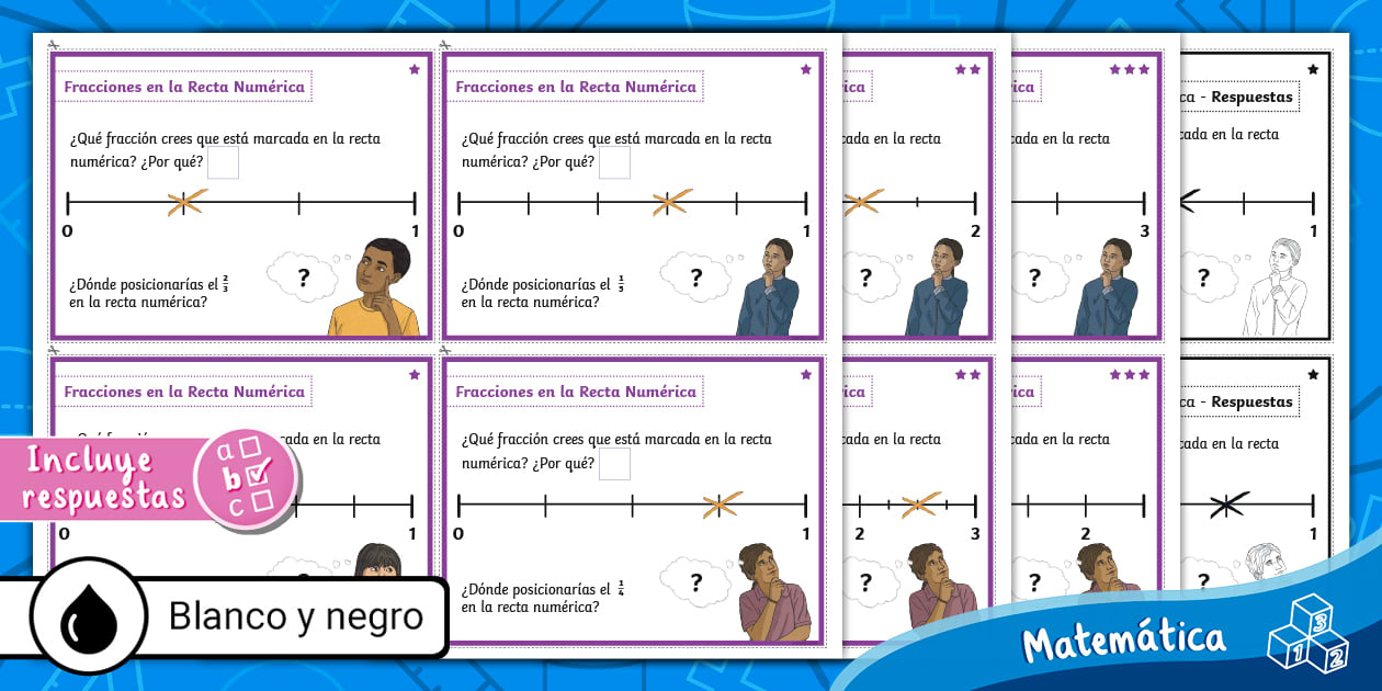fracciones posicionar número mixto tarjetas recta numérica