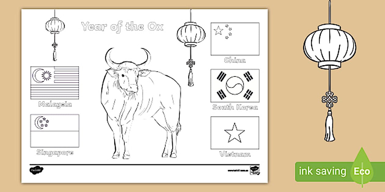 Lunar New Year of the Ox Colouring Page (Teacher-Made)
