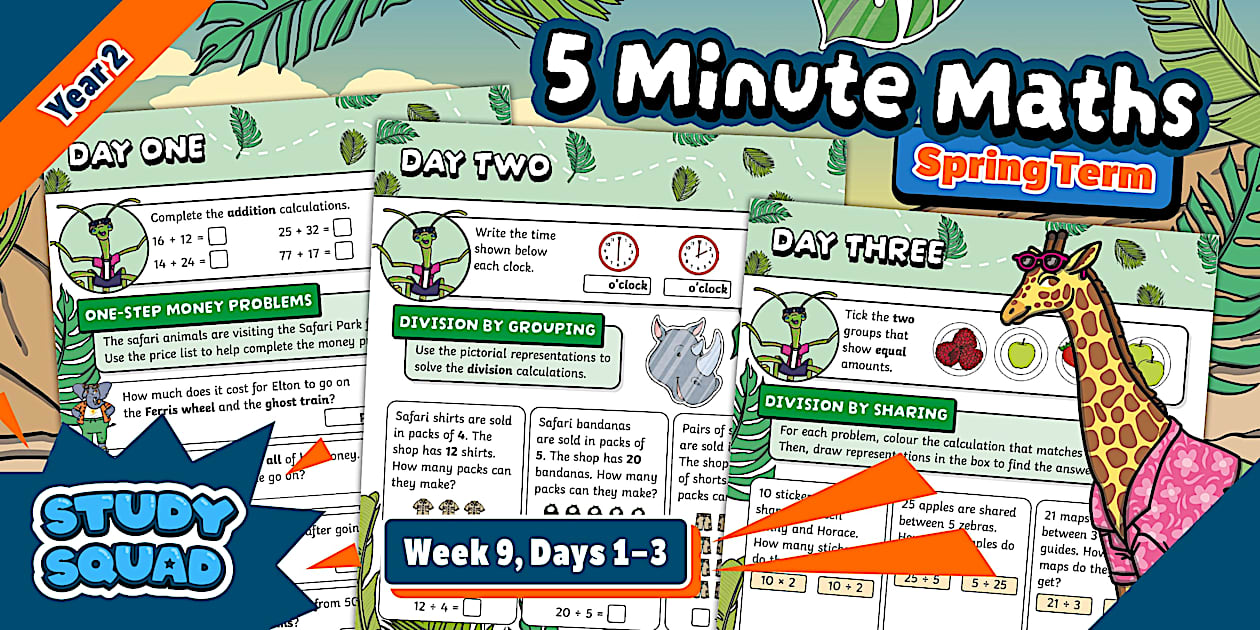 👉 Study Squad 5 Minute Maths - Year 2 Spring - Week 9 Days 1-3