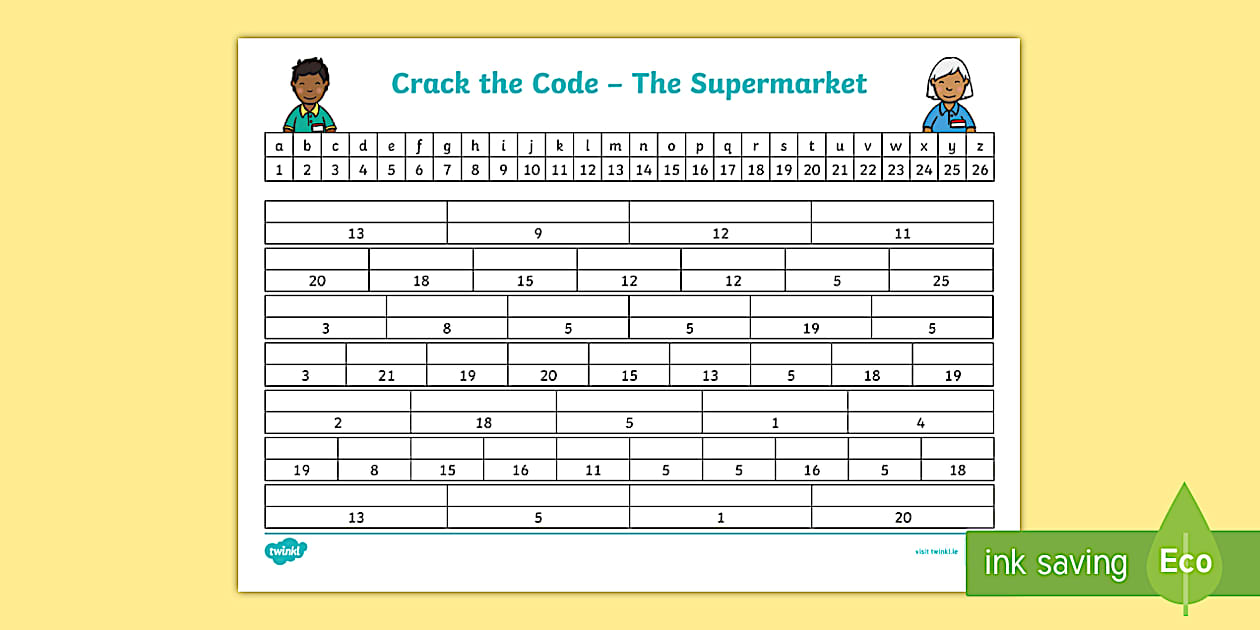 The Supermarket Aistear Crack The Code Worksheet - Twinkl