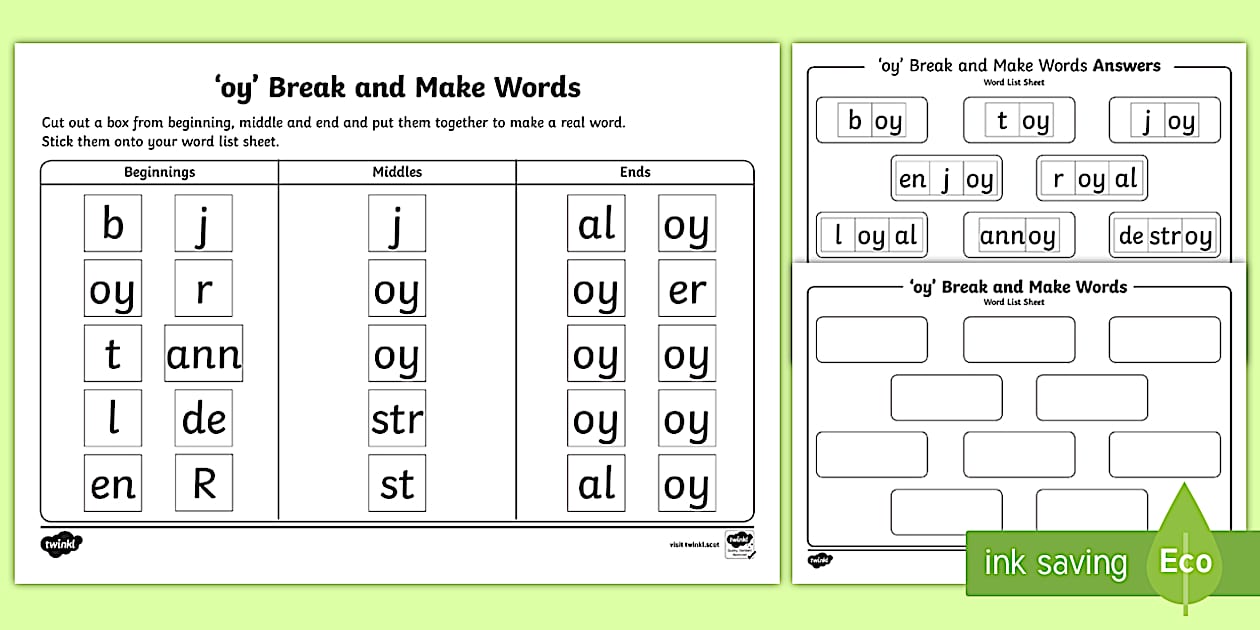 'oy' Sound Break and Make Worksheet (teacher made) - Twinkl