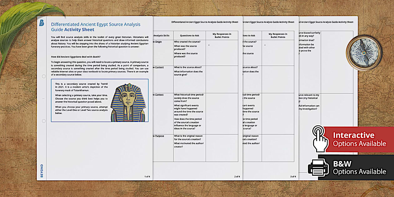 Differentiated Ancient Egypt Source Analysis Guide - Twinkl