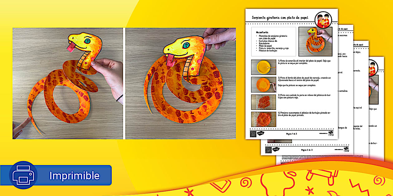 Manualidad: Serpiente giratoria con plato de papel - Año Nuevo Chino