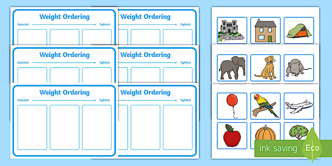 Workstation Pack: Weight Ordering Activity Pack - Twinkl