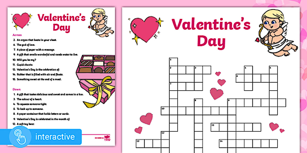 Valentine's Crossword (teacher made) - Twinkl