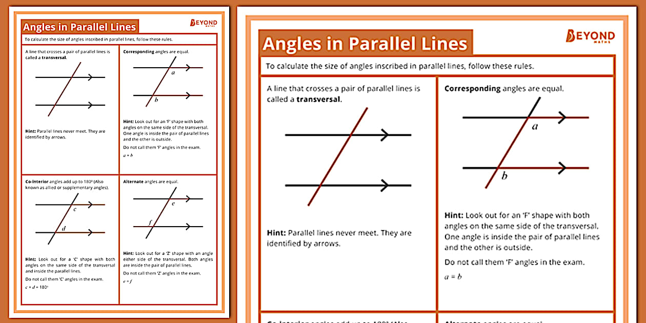 Parallel Lines Angles Rules Desk Prompts | Maths | Beyond