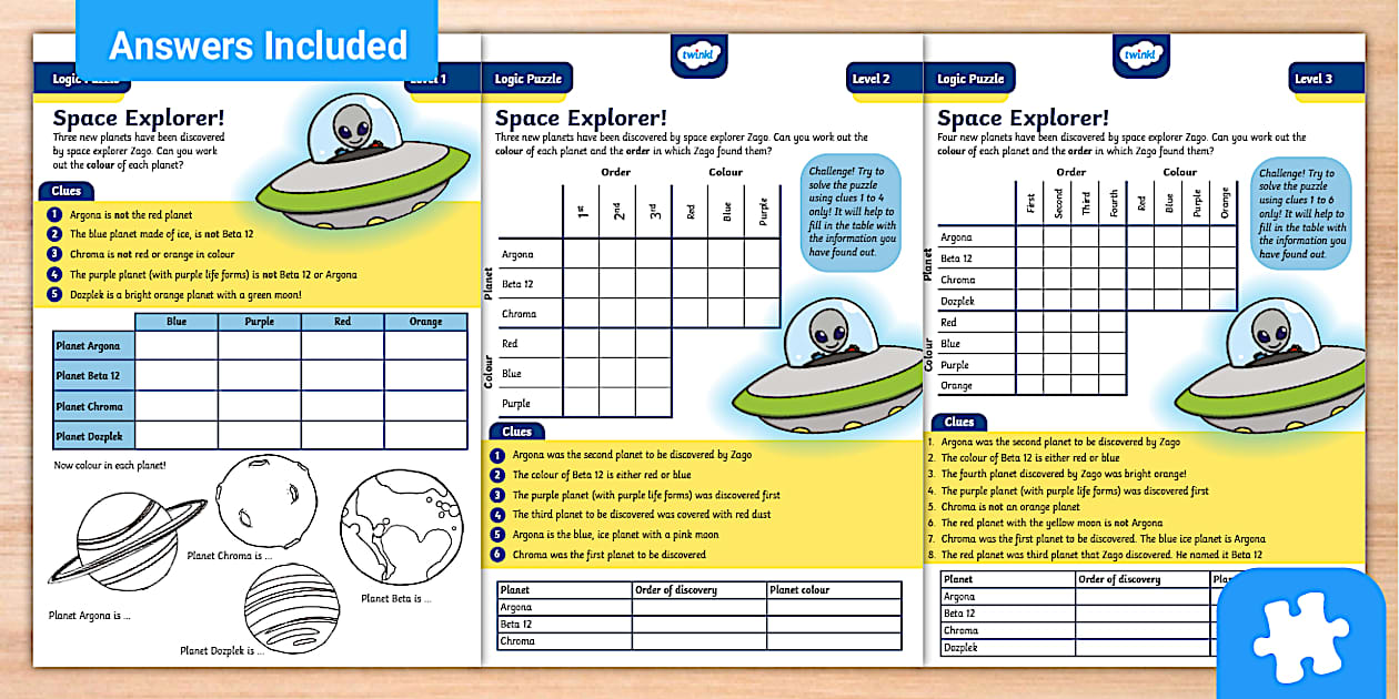 Space Explorer Fun Logic Puzzle - Twinkl - Kids Puzzles