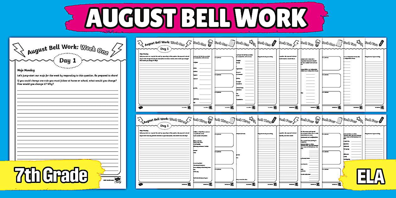 Seventh Grade ELA August Bell Work Bundle (Teacher-Made)