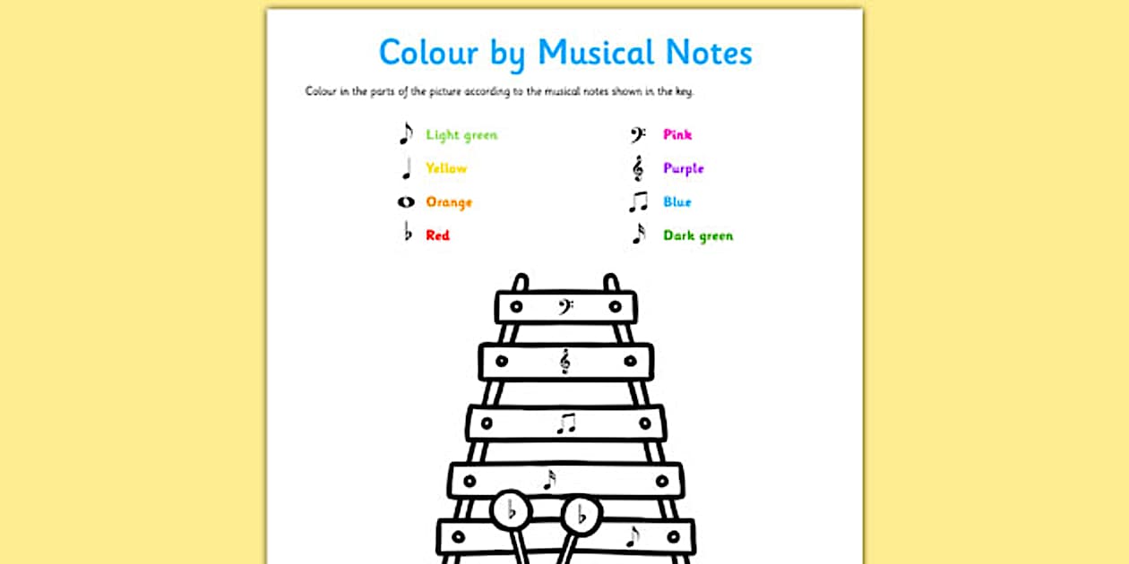 Colour by Musical Notes Worksheet | Make Music Day - Twinkl