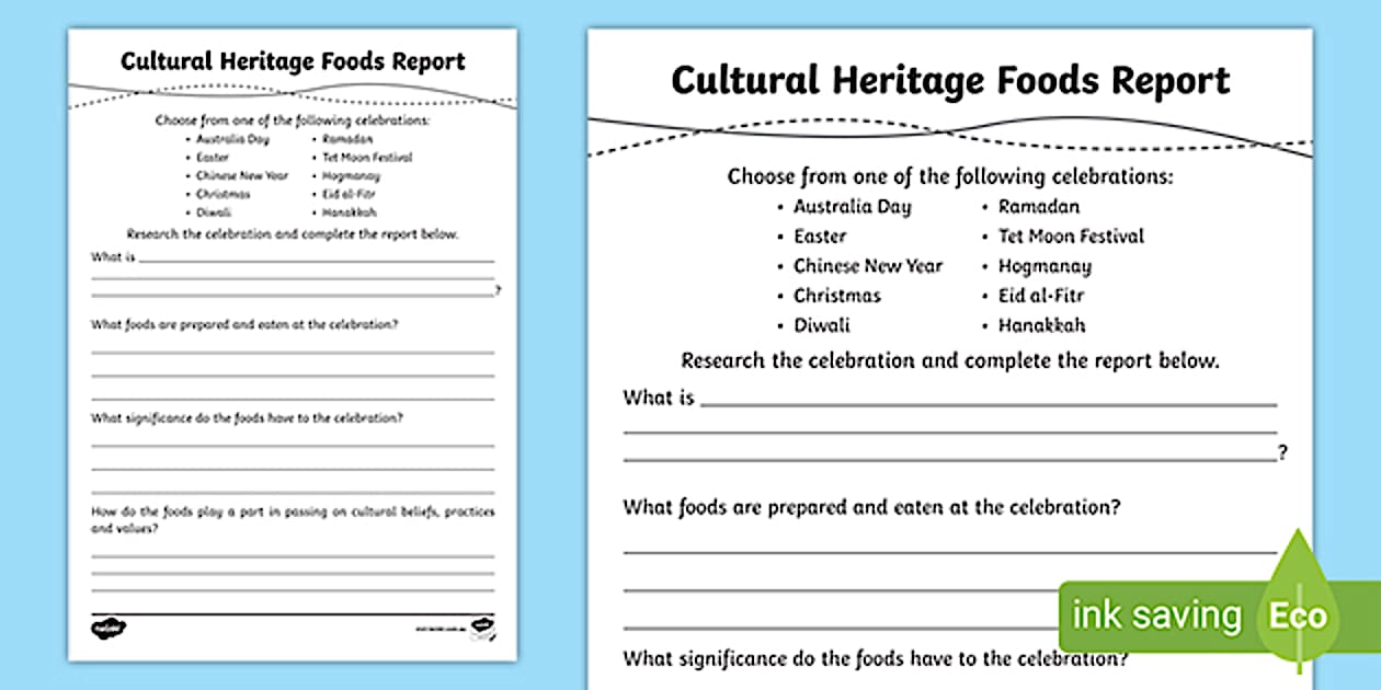 Cultural Heritage Foods Report Writing Template - Twinkl