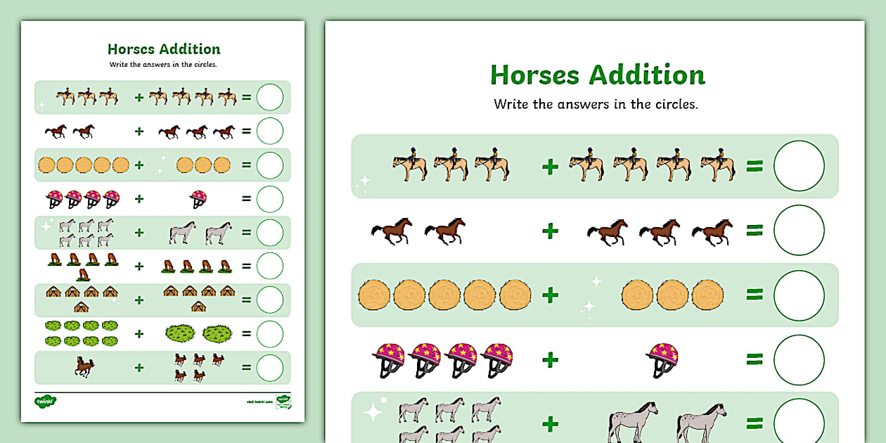 Horses Addition Up to 10 Activity (Teacher-Made) - Twinkl