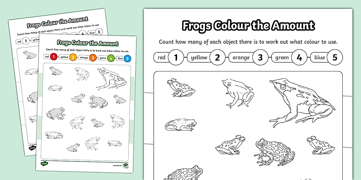 👉 Frogs Colour the Amount Worksheet (creat de profesori)
