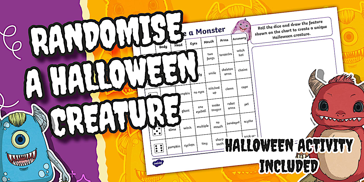 Randomise a Halloween Creature Drawing Template