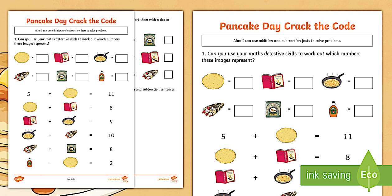 Editable KS1 Pancake Day Crack the Code Worksheet - Twinkl