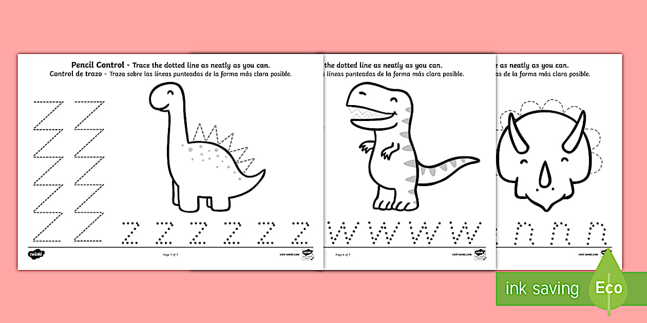 Dinosaur Pencil Control Worksheet / Worksheets - English / Spanish ...