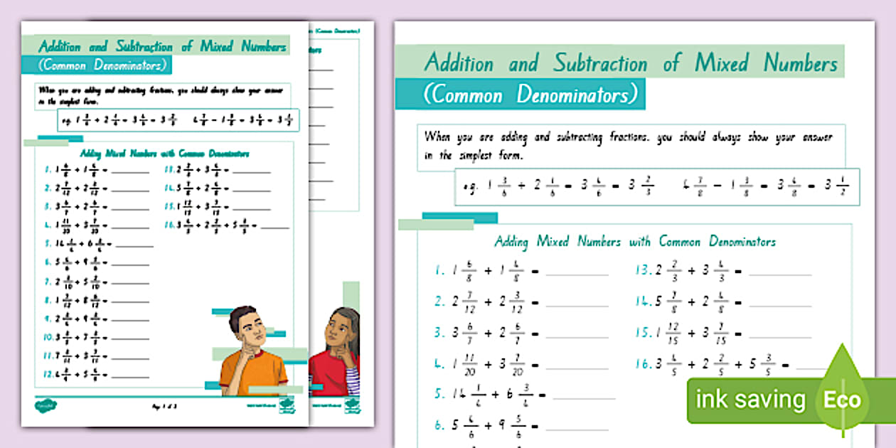 Adding and Subtracting Mixed Numbers (Common Denominators)