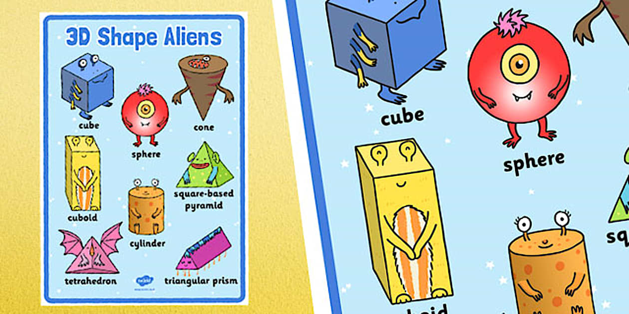 Precursive 3D Shape Aliens Large Display Poster - Twinkl