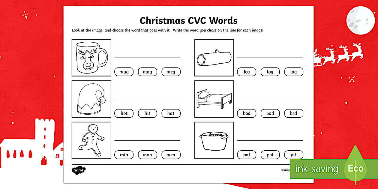 Editable Christmas CVC Word Worksheet (professor feito)