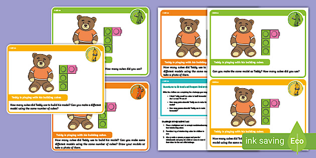 EYFS Maths Addition Chilli Challenges: Teddy's Building Bricks