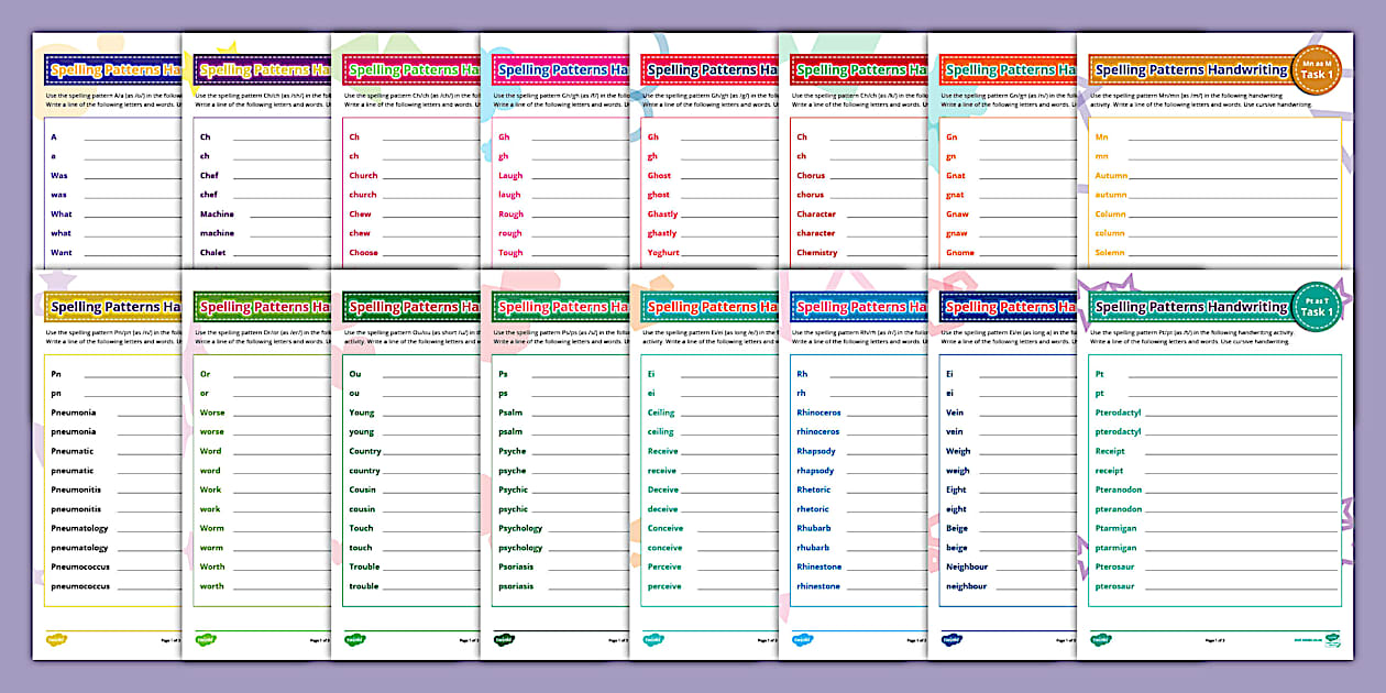 Year 7 and 8 NZ Spelling Patterns Handwriting Pack 1