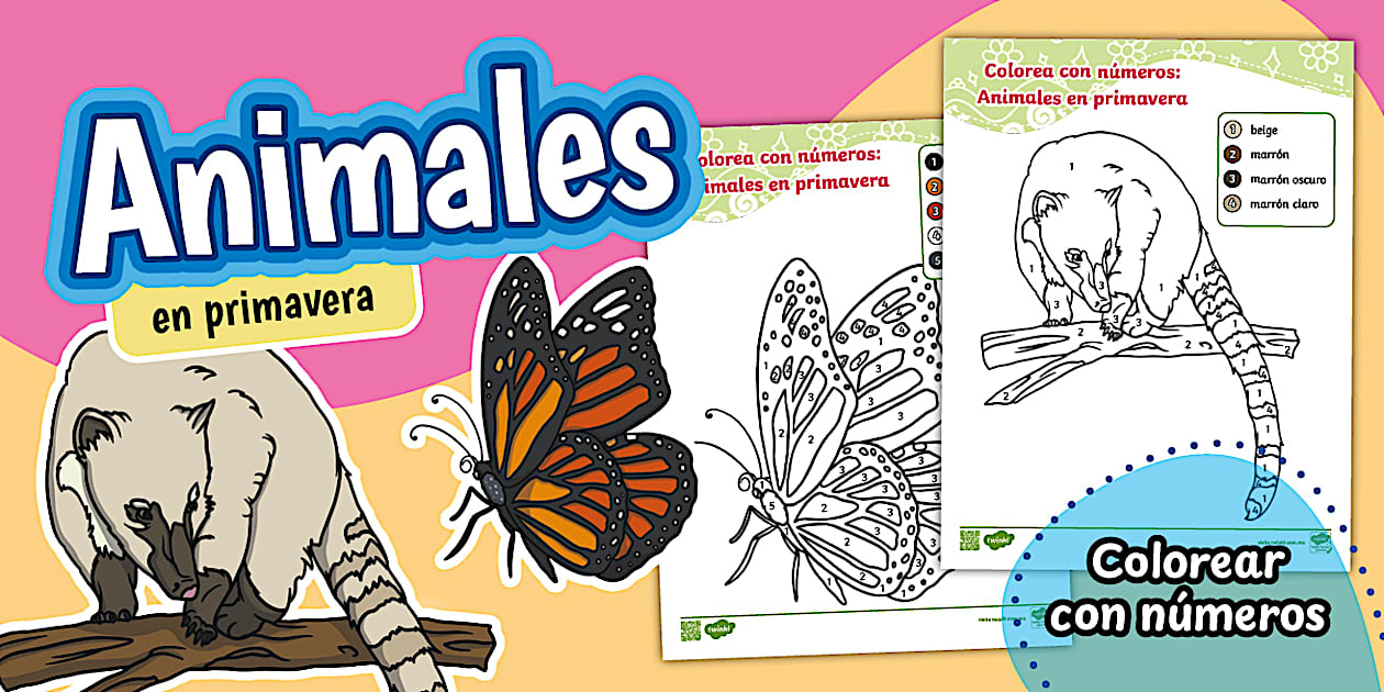 Colorear con números: Animales en primavera