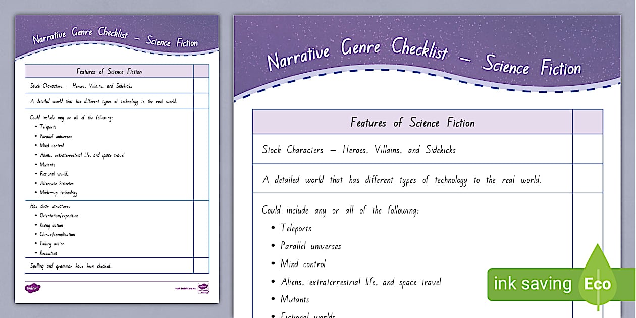 Narrative Genres Writing Checklist - Science Fiction