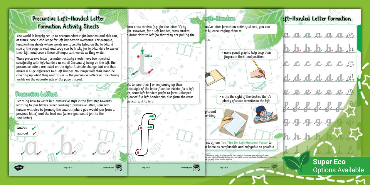 Precursive Left-Handed Letter Formation Activity Sheets