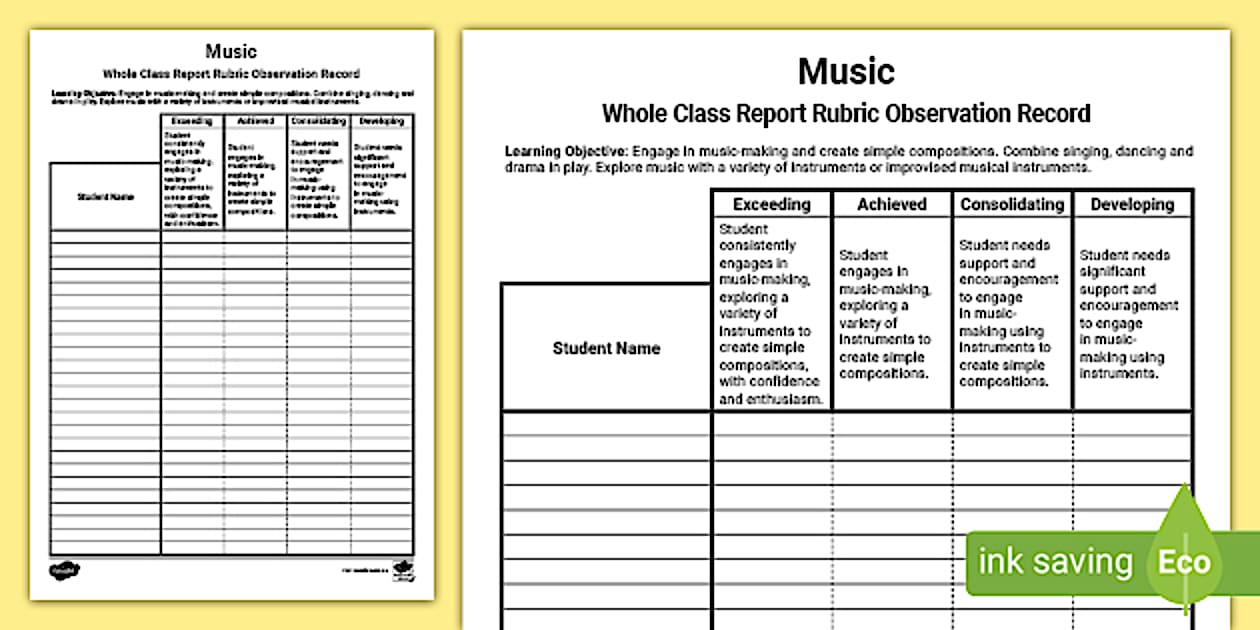 Editable Music EYLF Assessment Rubric/Guide to Making Judgement